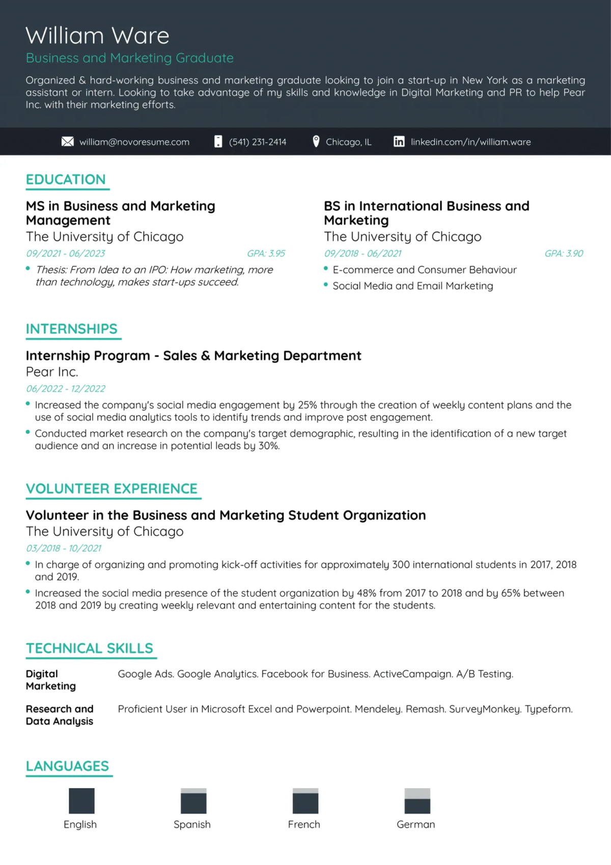 Best Student Resume Templates by Novorésumé to Land Jobs Faster in the ...